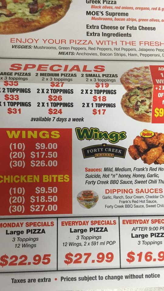 Menu at Moe's Famous Pizza pizzeria, Ottawa