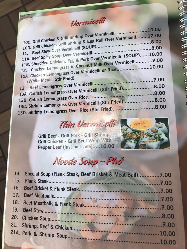 Menu at Pho Vietnamese restaurant, Longview