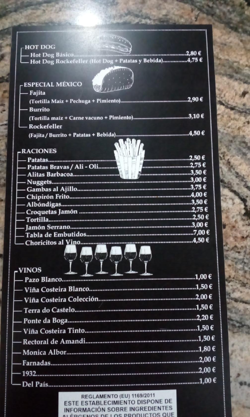 Menu at Rockefeller Café Cortegada, Cortegada