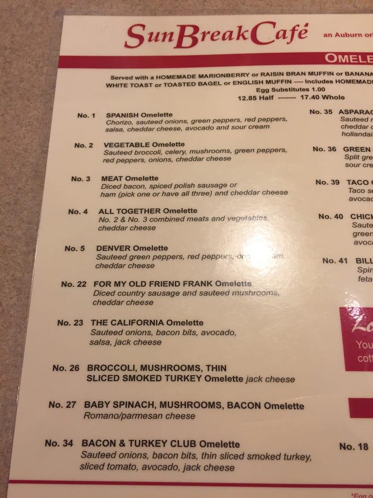 Menu at Sun Break Cafe, Auburn
