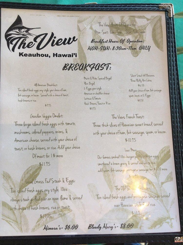 Menu at The View Restaurant Bar & Grill, Kailua-Kona