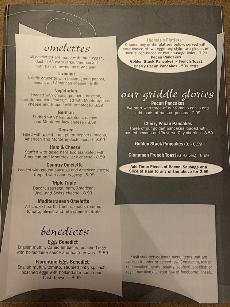Menu at Thomas's Family Dining restaurant, Livonia