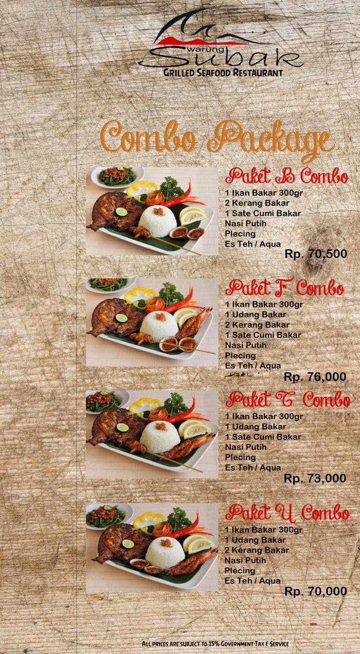 Menu at Warung Subak restaurant, Denpasar, Jalan Astasura No. 5 Peguyangan