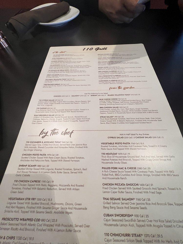 Menu at 110 Grill restaurant, Southington
