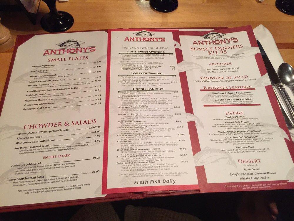 Menu at Anthony's HomePort restaurant, Des Moines, 421 S 227th St