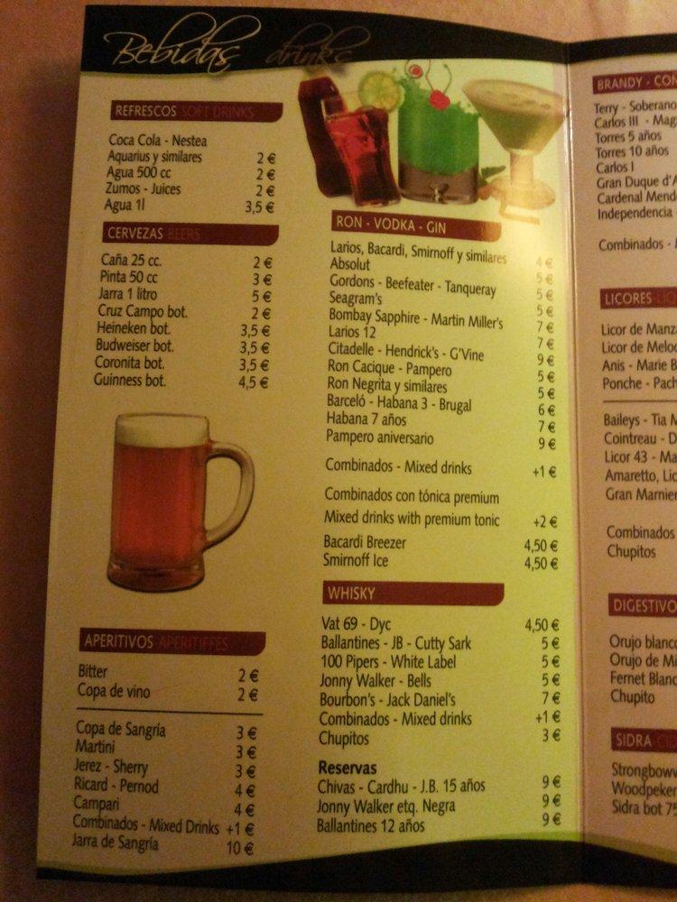 Menu at Benidorm Palace restaurant, Benidorm