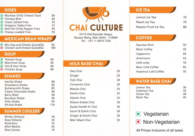 Menu at CHAI CULTURE, New Delhi