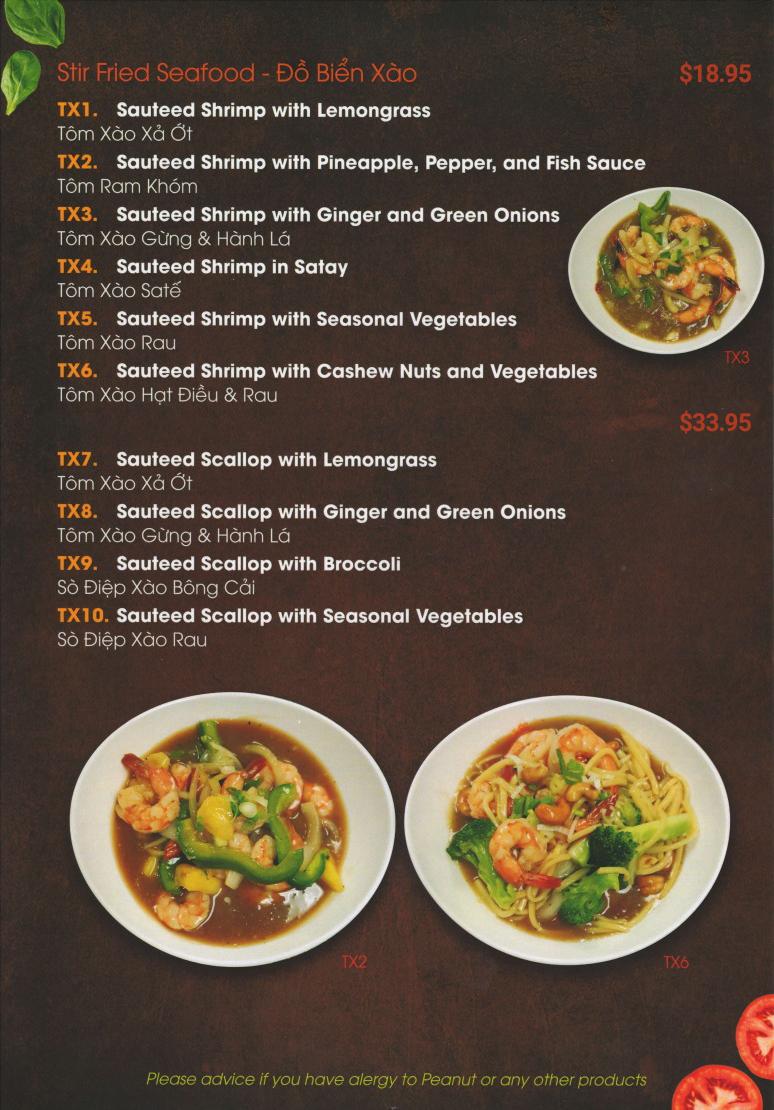 Menu at Chez Lam Vietnamese Restaurant, Ottawa
