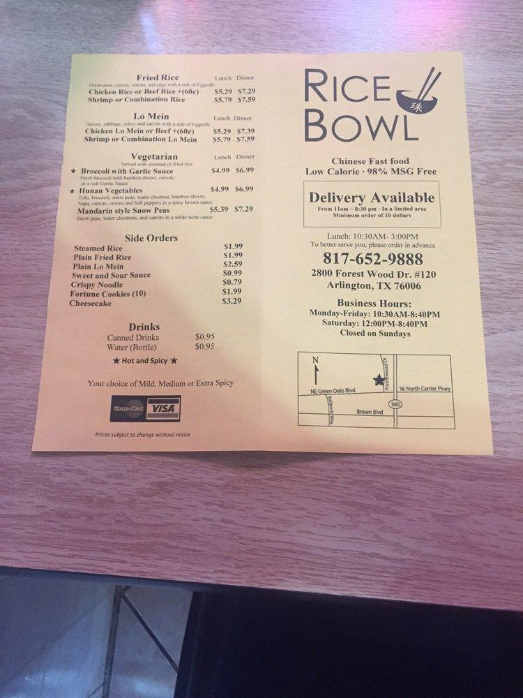 Menu at Rice Bowl restaurant, Arlington