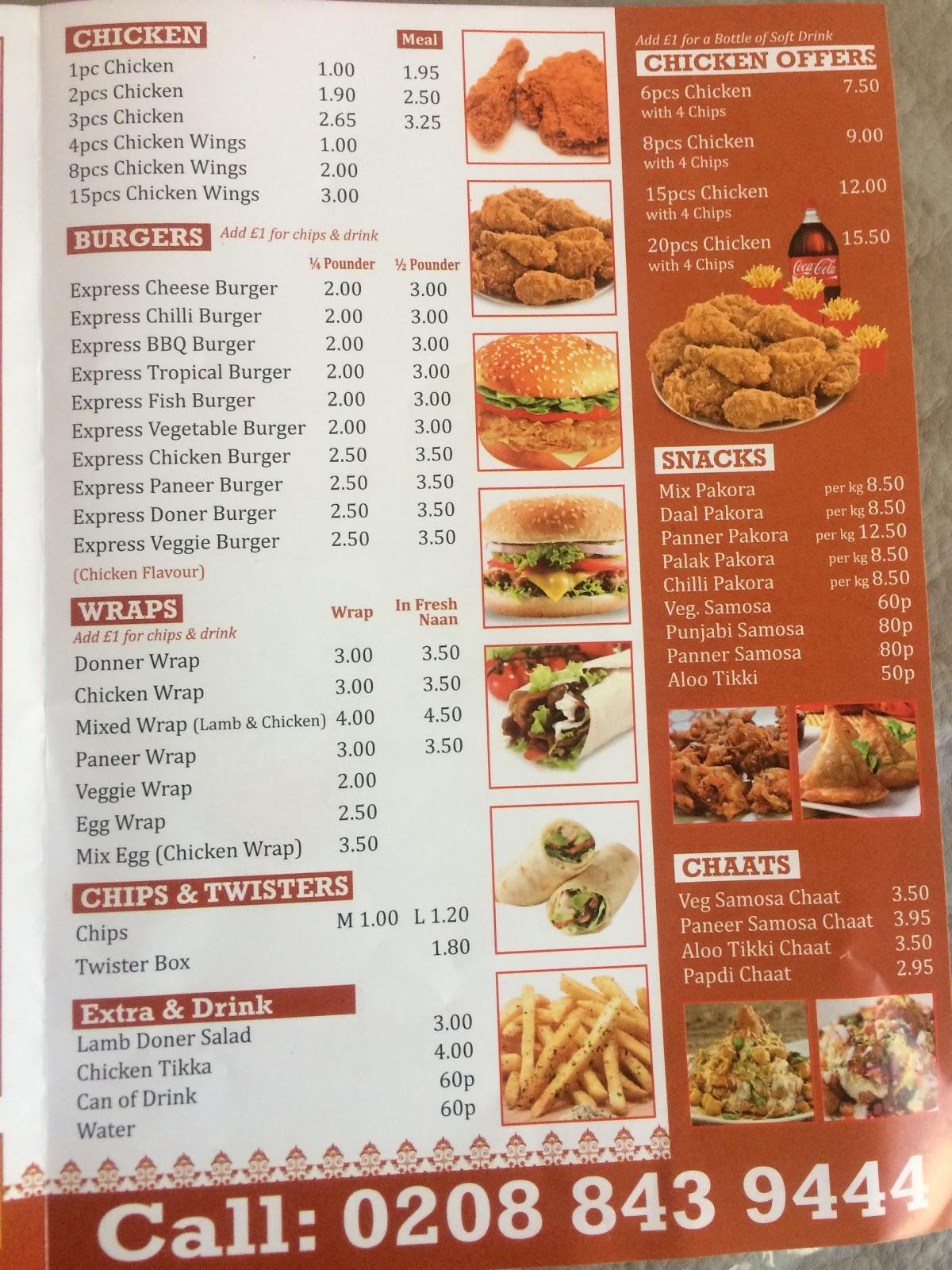 Menu at Kulcha Express Hounslow restaurant, Southall, 184 N Hyde Ln
