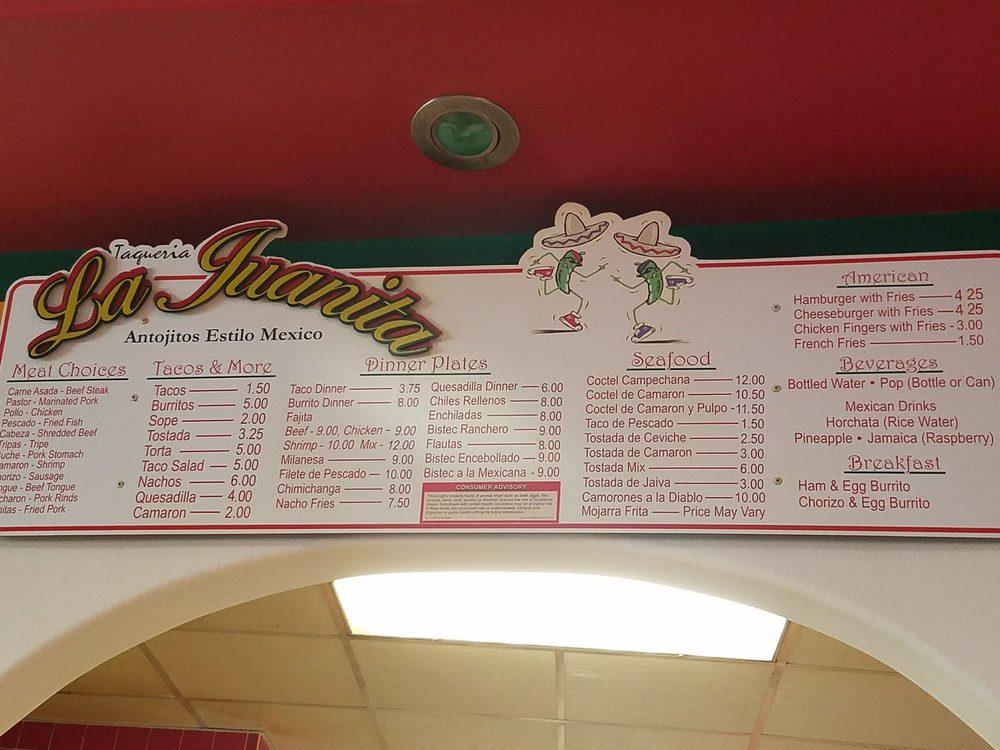 Menu at La Juanita restaurant, Sioux City, Pierce St