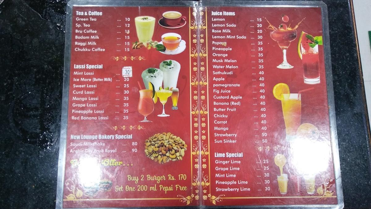 Menu at New Lounge Bakery, India
