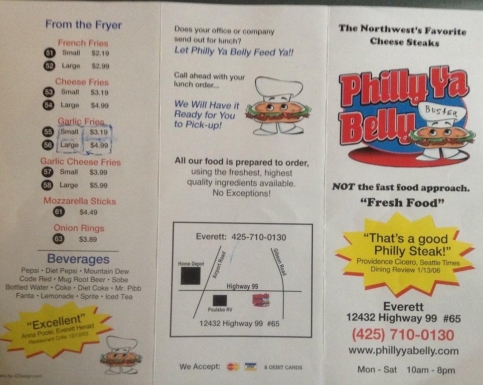 Menu at Philly Ya Belly fast food, Everett