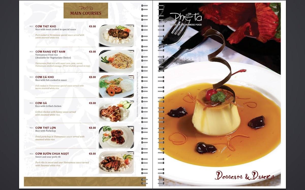 Menu at Pho Ta restaurant, Dublin