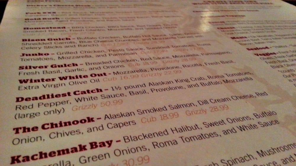 Menu at Prospectors Pizzeria and Alehouse, McKinley Park