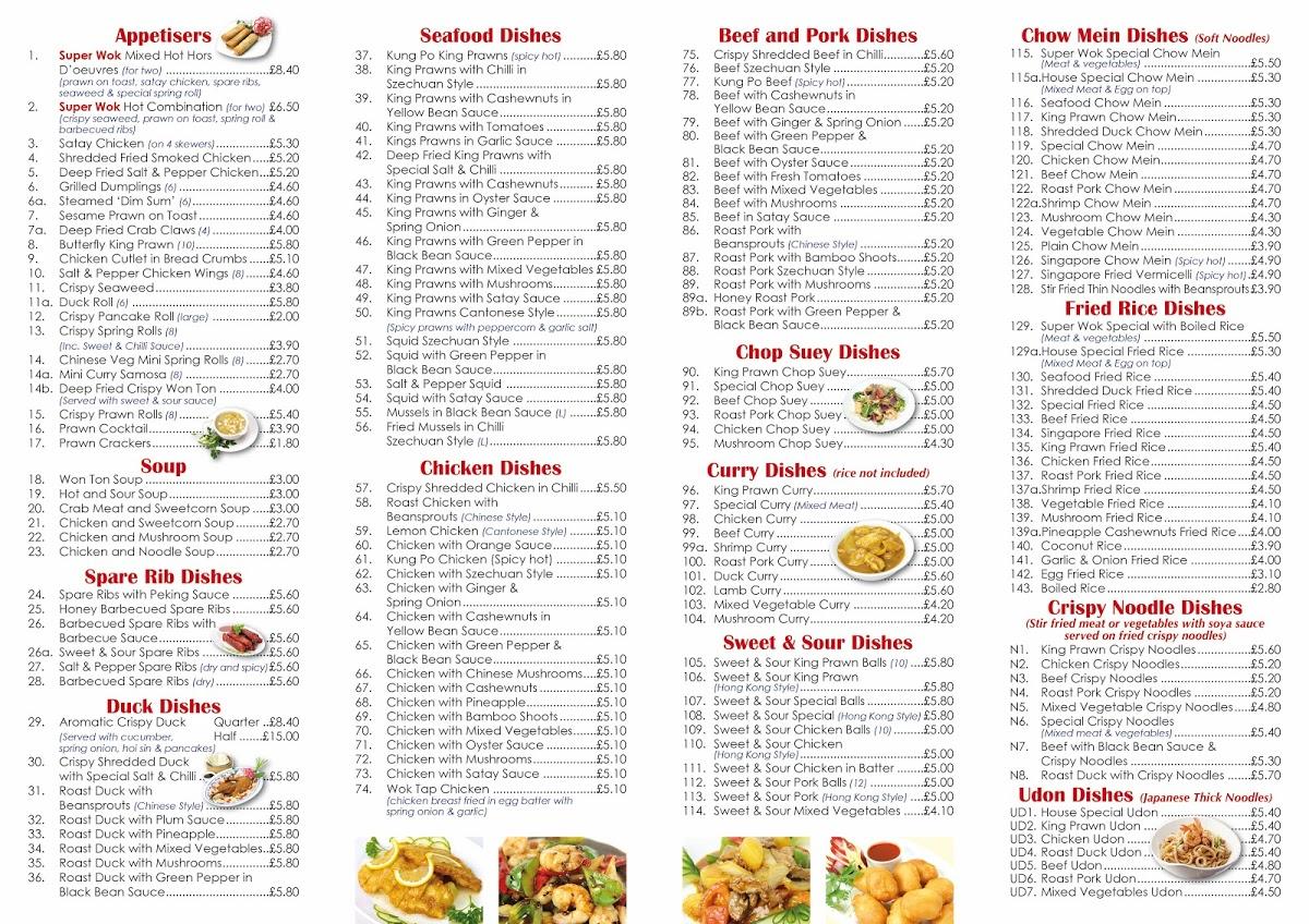 Menu at Super Wok fast food, Clacton-on-Sea