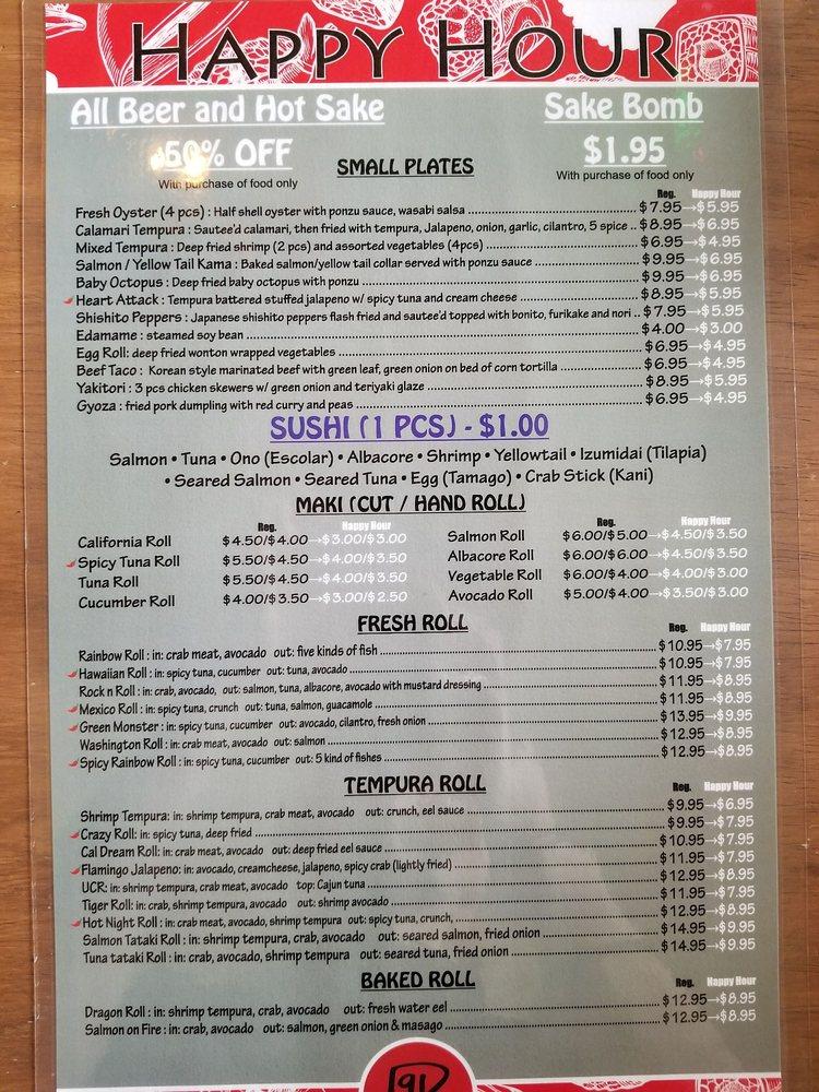 Menu at Sushi R91 restaurant, Riverside
