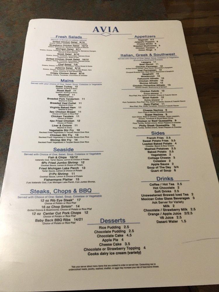 Menu at Avia Family Dining restaurant, Holly