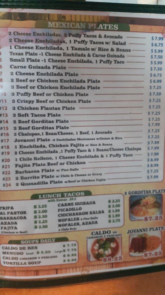 Menu at Azusena's Mexican Grill restaurant, Luling