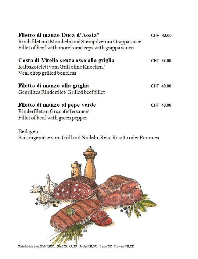 Speisekarte von Ristorante Pizzeria Da Nino, Küssnacht