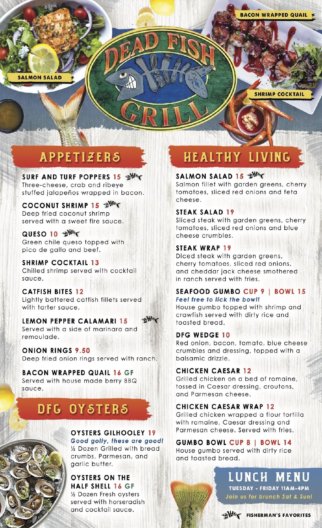 Menu at Dead Fish Grill restaurant, Belton