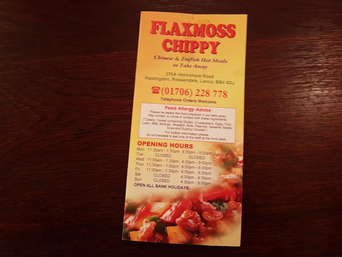 Menu at Flaxmoss Chippy fast food, Rawtenstall