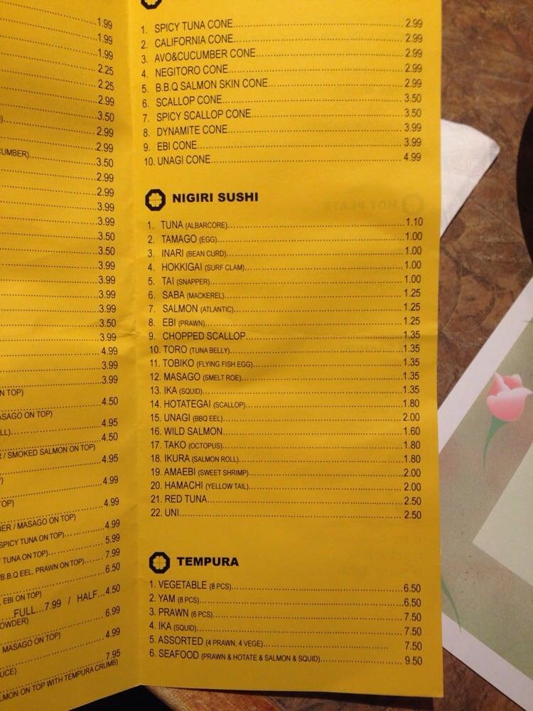 Menu au Gaya Sushi restaurant, Burnaby, Bainbridge Ave
