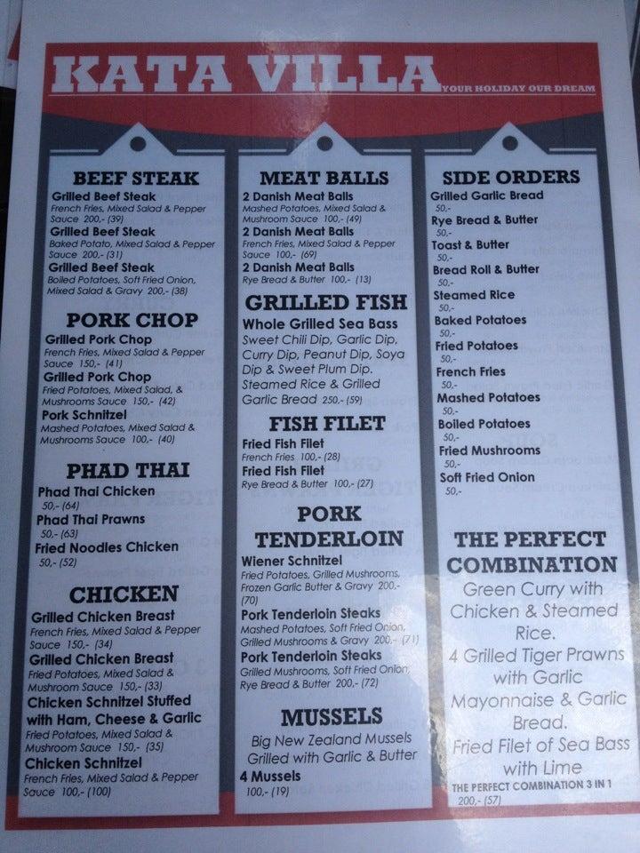 Menu at Kata Villa Restaurant, Karon