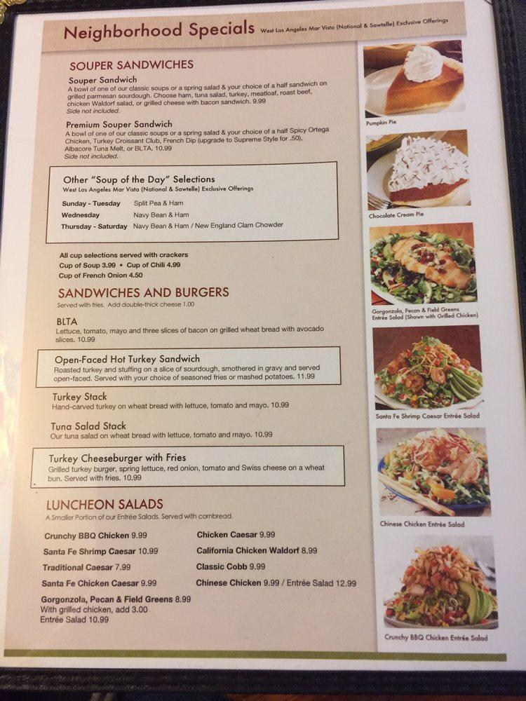 Menu at Marie Callender's Restaurant & Bakery, Los Angeles, National Blvd