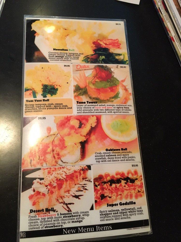Menu at Osaka Japanese Steakhouse & Sushi Bar, Hot Springs