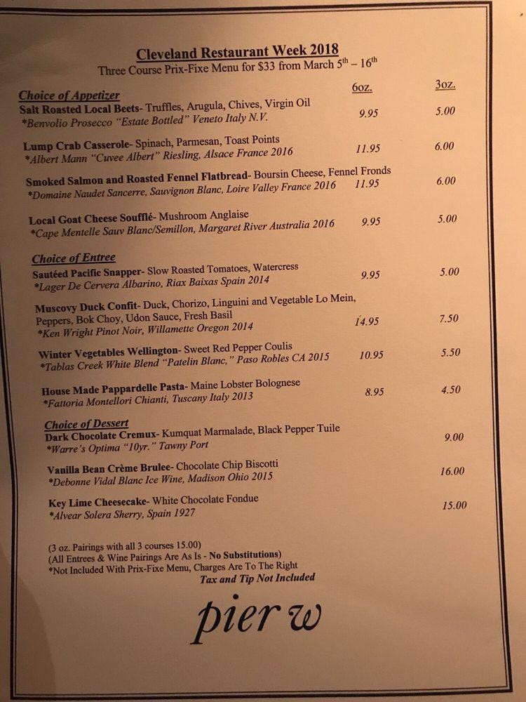 Menu at Pier W restaurant, Lakewood