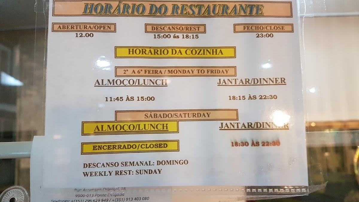 Menu at Restaurante NACIONAL, Ponta Delgada