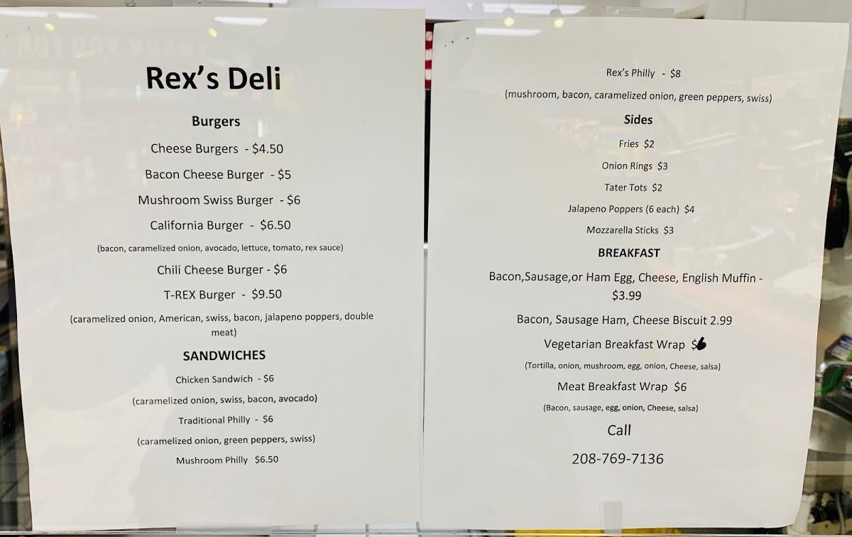Menu at Rex's Burgers restaurant, Coeur d'Alene