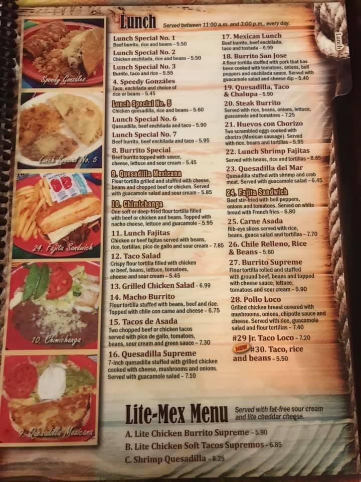 Menu at Rodeo Mexican restaurant, Ashford