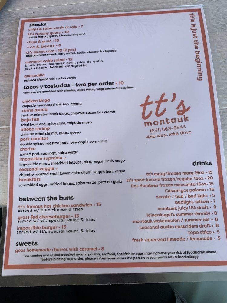 Menu at TT's Montauk restaurant, Montauk