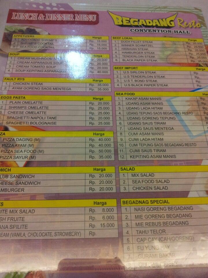 Menu at Sate Padang Begadang restaurant, Bandar Lampung, Jl. Diponegoro ...