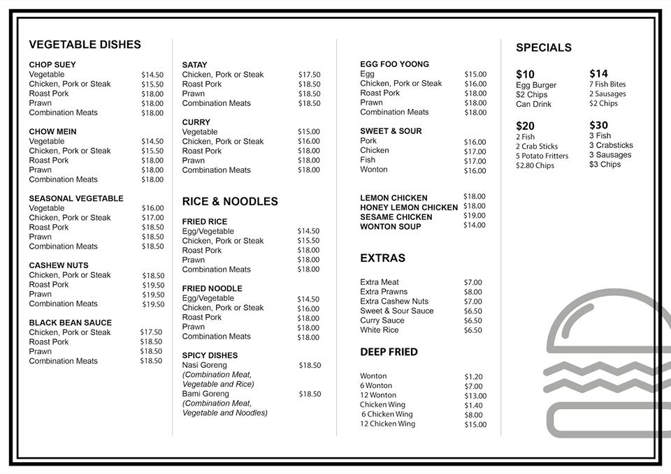Menu at Bream Bay Takeaway restaurant, Ruakaka