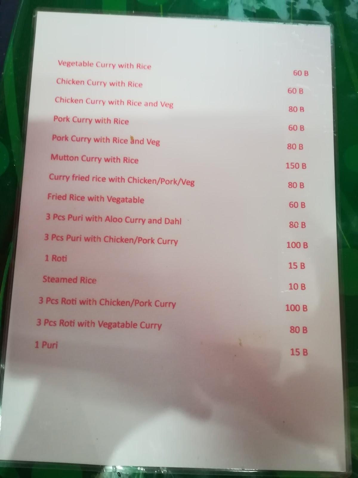 Menu at Burma Shop cafe, Bangkok