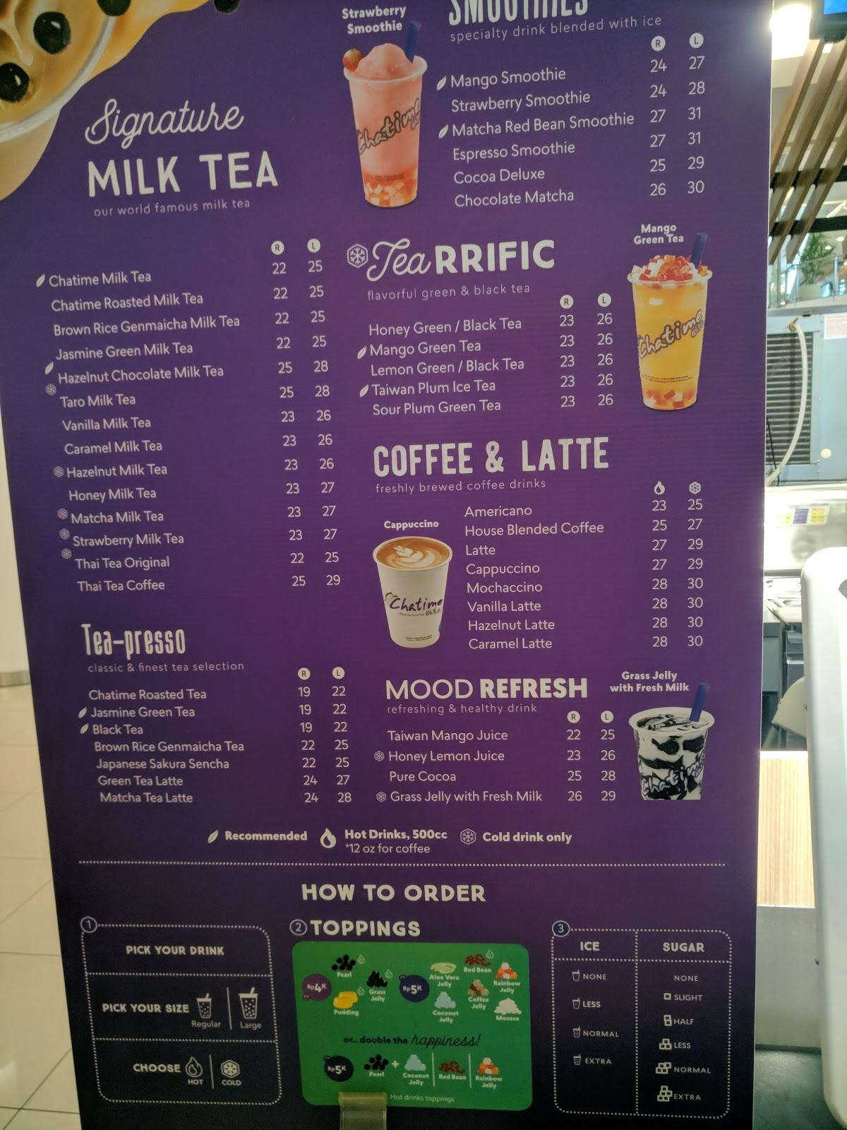 Menu at Chatime Pluit Village cafe, North Jakarta