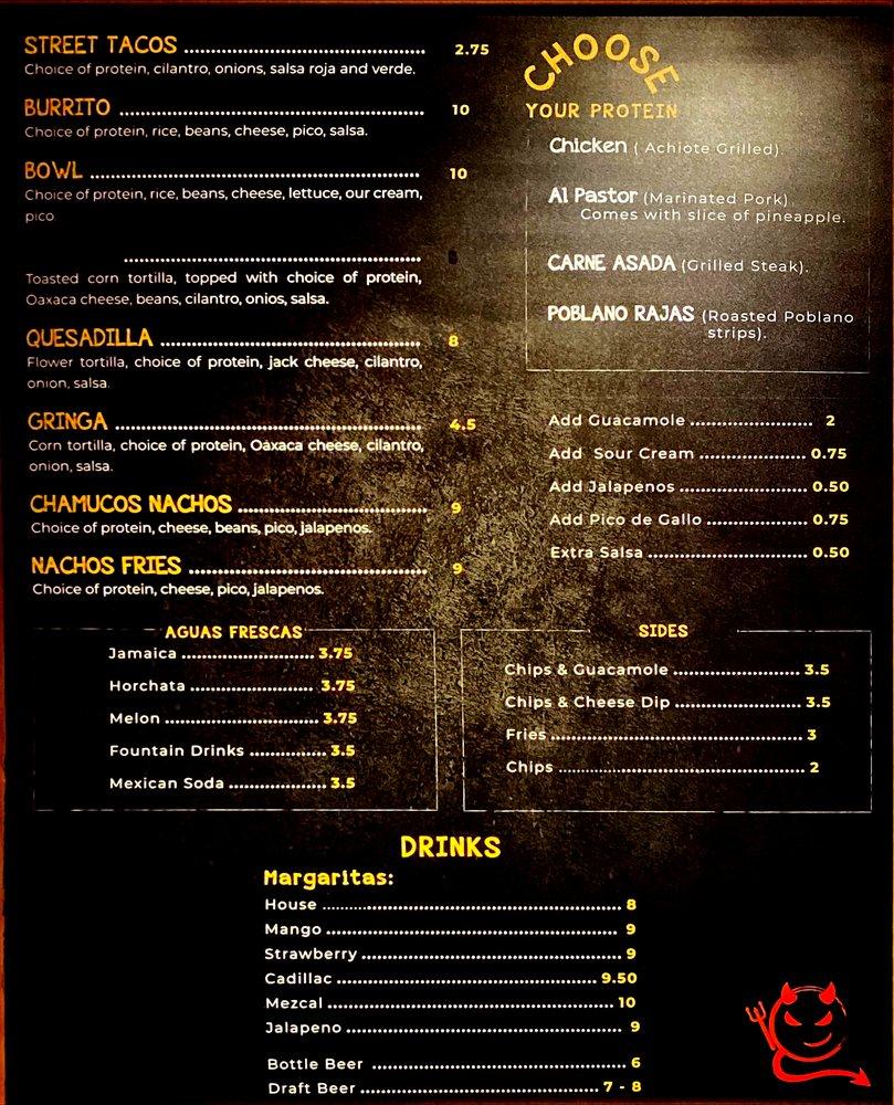 Menu at Dos Chamucos Taqueria restaurant, Seattle