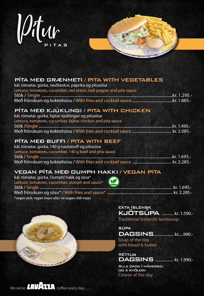 Menu at Food Station restaurant, Borgarnes