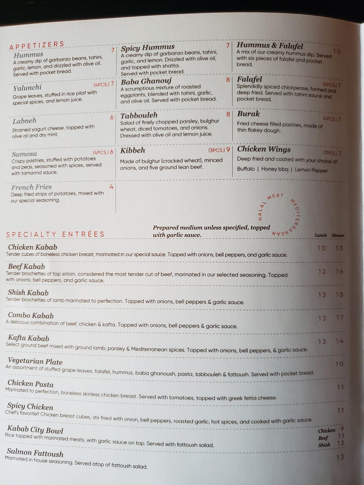 Menu at Kabob City restaurant, Hanford