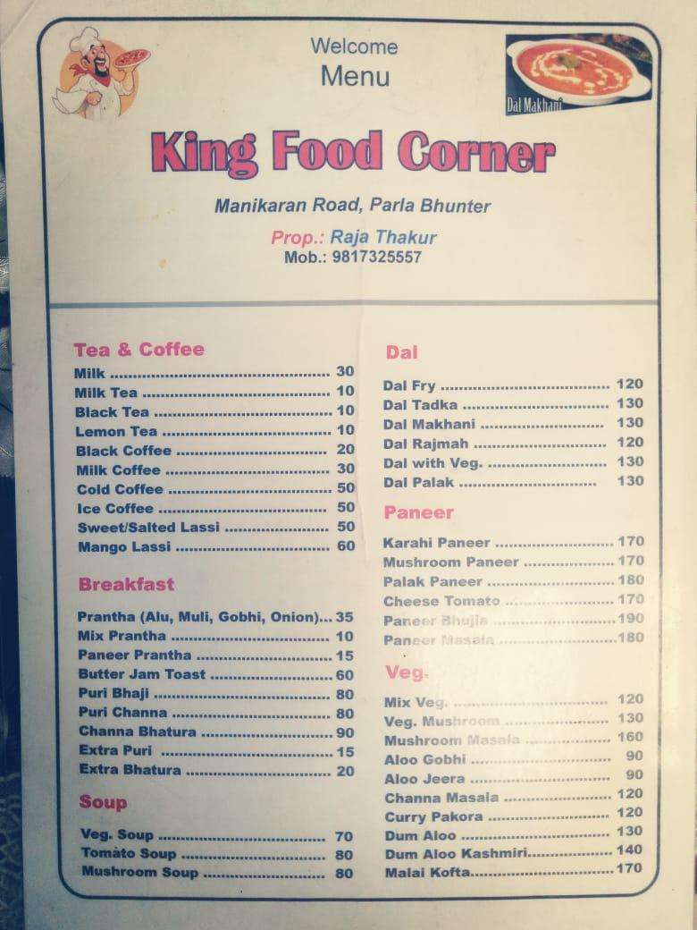 Menu at Raja Dhaba - King Food Corner, Bhuntar
