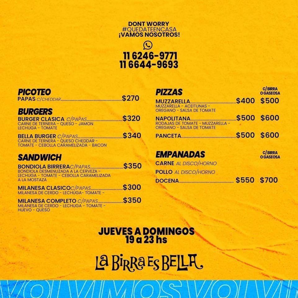 Carta del pub y bar La Birra es Bella, Isidro Casanova