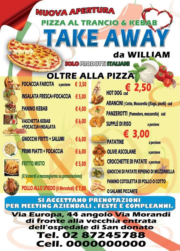Menu at Pizzeria Take Away da William, San Donato Milanese
