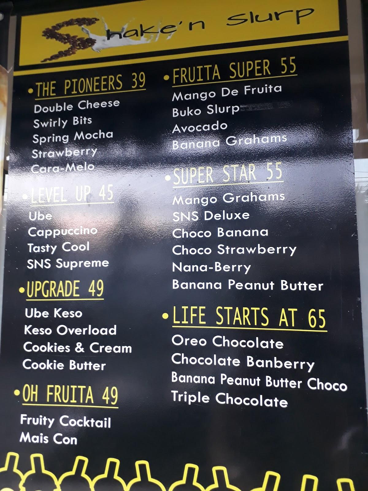 Menu at Shake 'N Slurp cafe, Cagayan de Oro