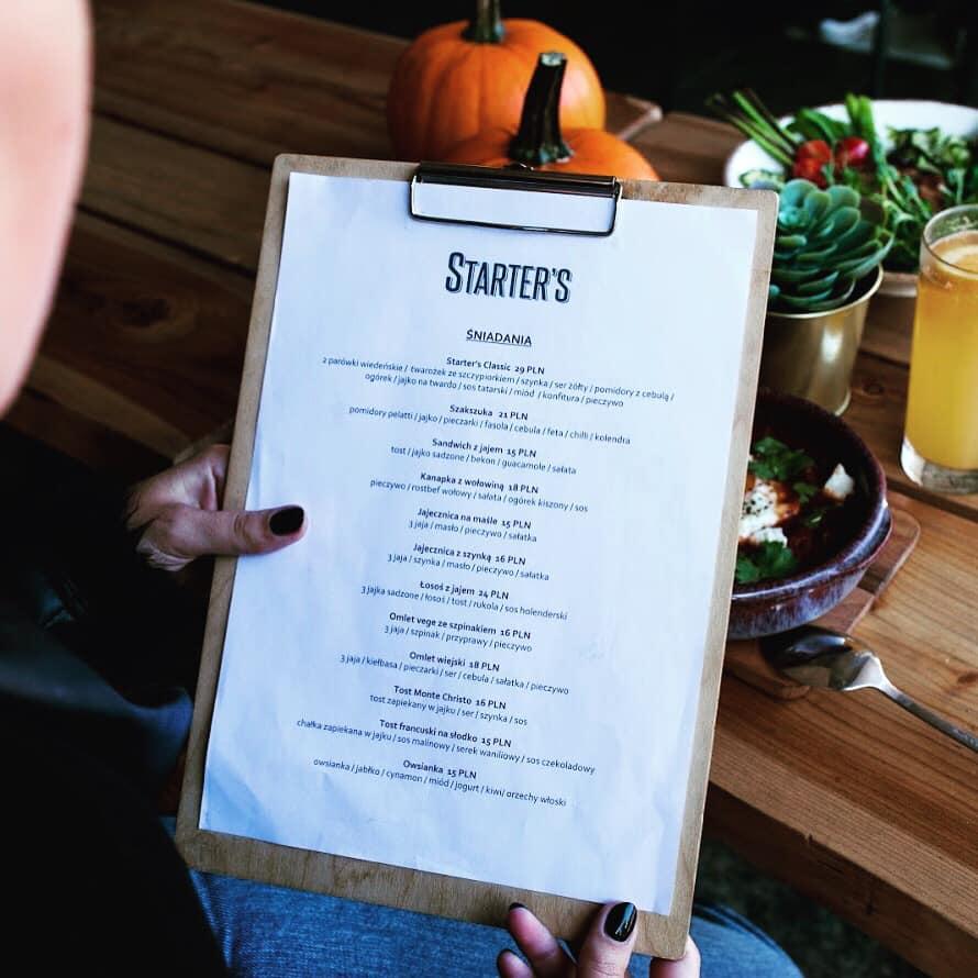 Menu at Starter's restaurant, Sopot
