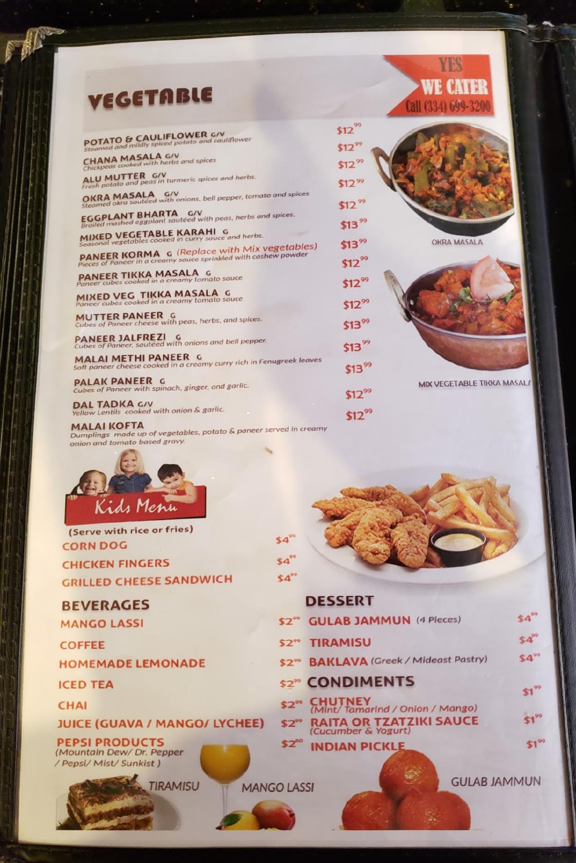 Menu at Taj Indian & Greek Restaurant, Dothan