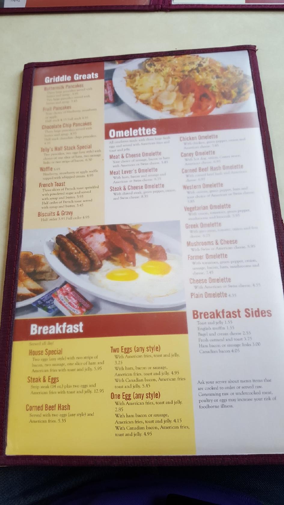Menu at Telly's Coney Island restaurant, Flint