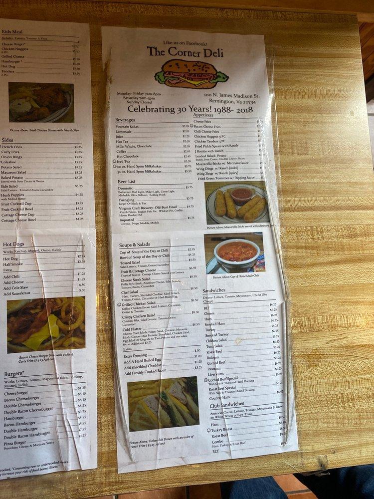 Menu at The Corner Deli restaurant, Remington